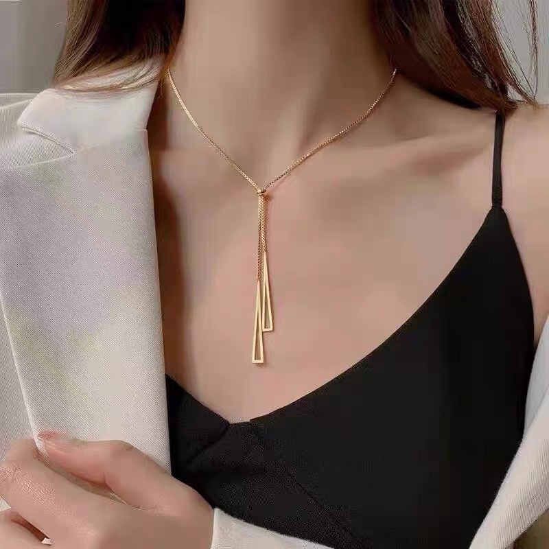 Triangle Sweater Chain Female Winter Metal Long Chain Necklace ...