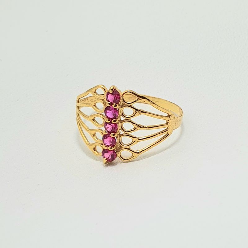 MATA MERAH Light Gold Ring with Five Red Eyes Wide Model 1 Gram ...