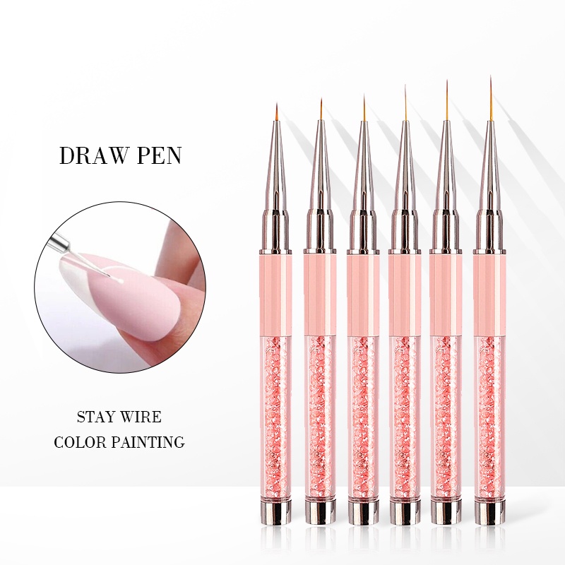 Pink Metal Handle Nail Art Liners Striping Brushes Tool Professional ...