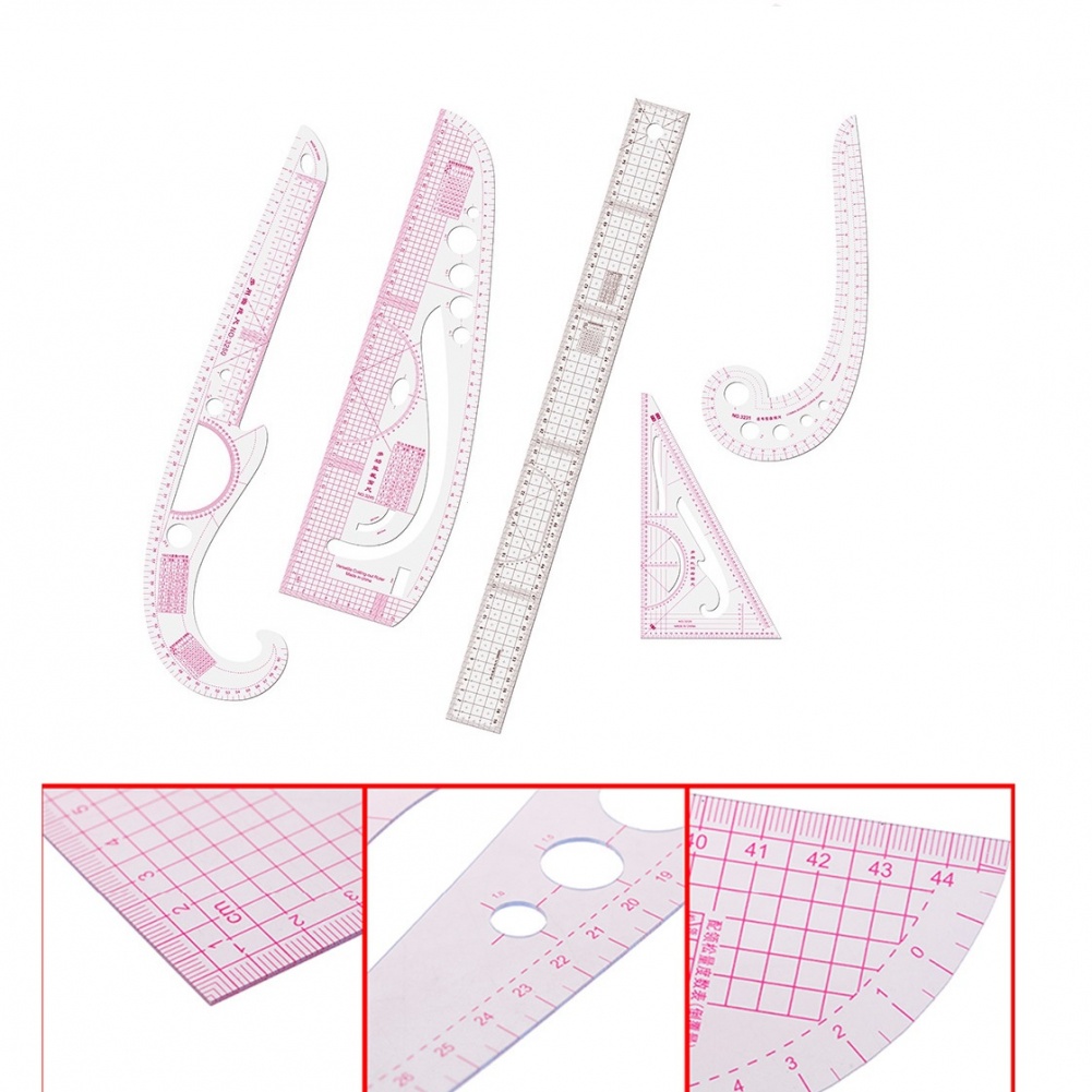 5pcs Transparent Plastic Rectilinear Curve Cutting Ruler for Drawing ...