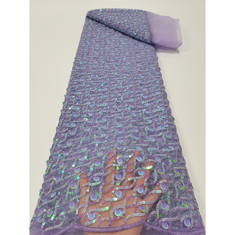 Purple Gauze Fabric Small Sequins Spiral Mesh Embroidered Dress Wedding ...