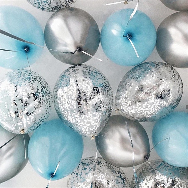 20/40/60 Pcs 10Inch Blue Silver Metal Latex Confetti Balloon Light Blue ...