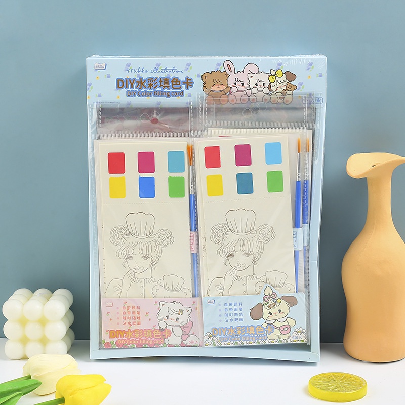 Drawing Book DIY Coloring Card Watercolor Comes With Brush Portable ...