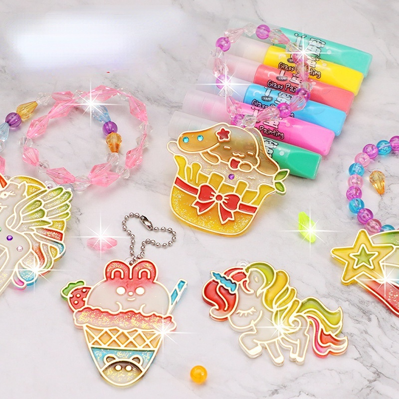 DIY No-bake Glue Unicorn Painting Keychain Set Kids Arts and Crafts ...