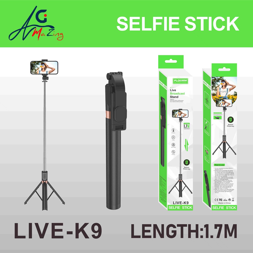 1.7 Meters Long Extendable Wireless Selfie-Stick Monopod Tripod ...