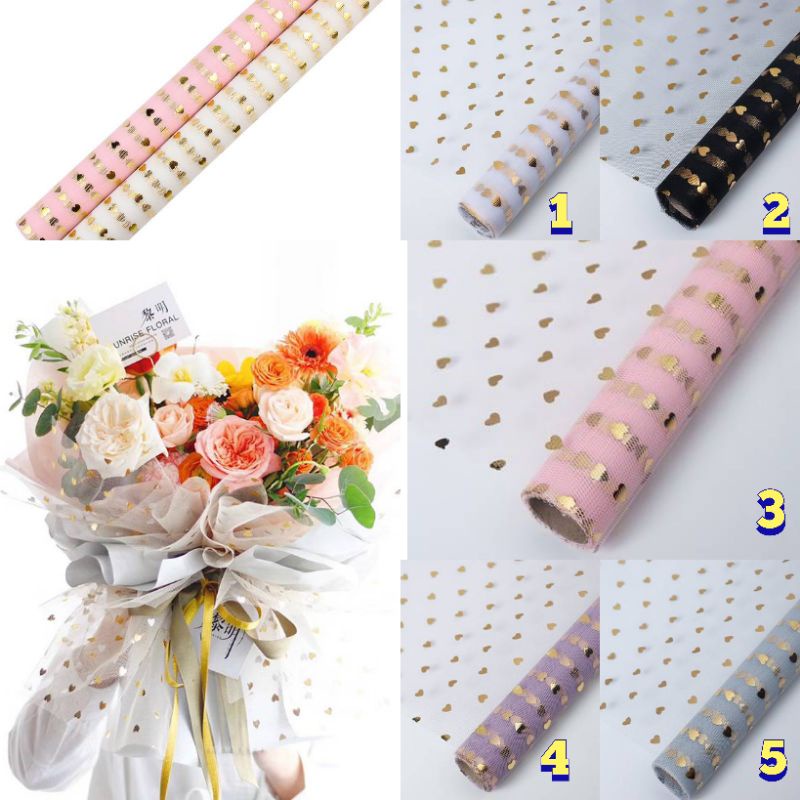 Golden Heart Tile Flower Mesh Roll Hampers Flower Wrapping Paper Flower ...