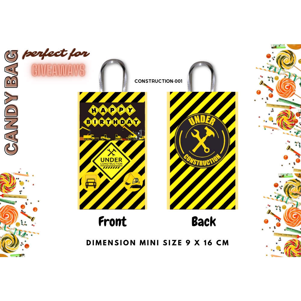 Construction Theme Candy Bag Happy Birthday Party Decorations Giveaways ...