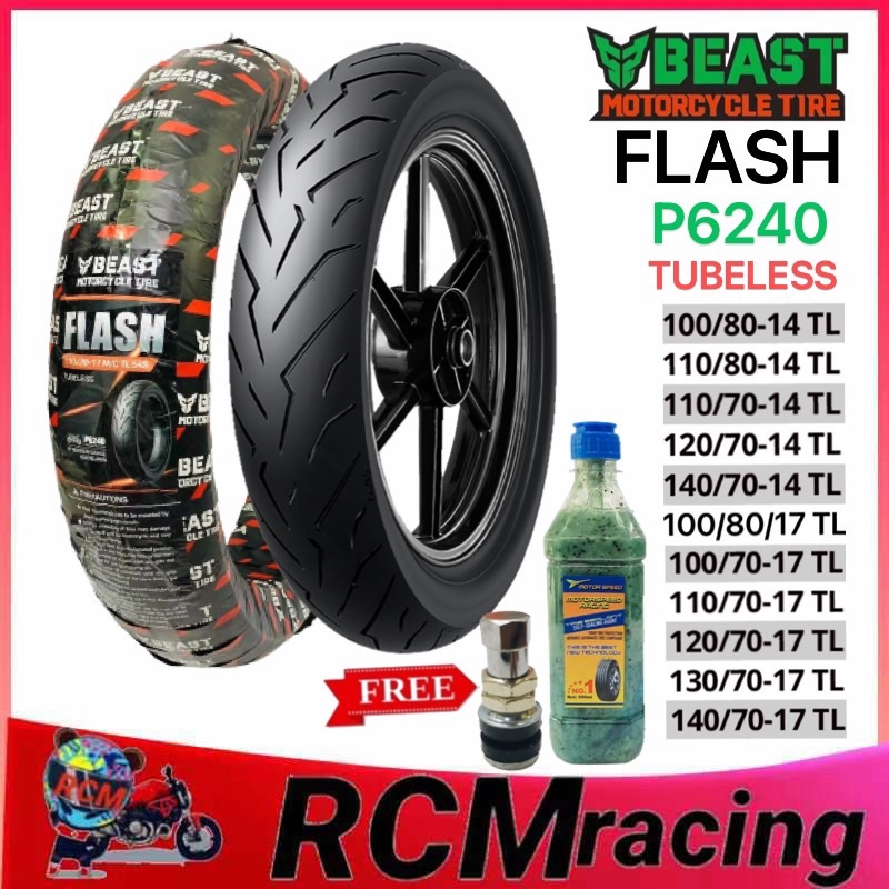 BEAST FLASH/P6240 TUBELESS TIRE BY 14/17 For Motorcycle Free Pito ...