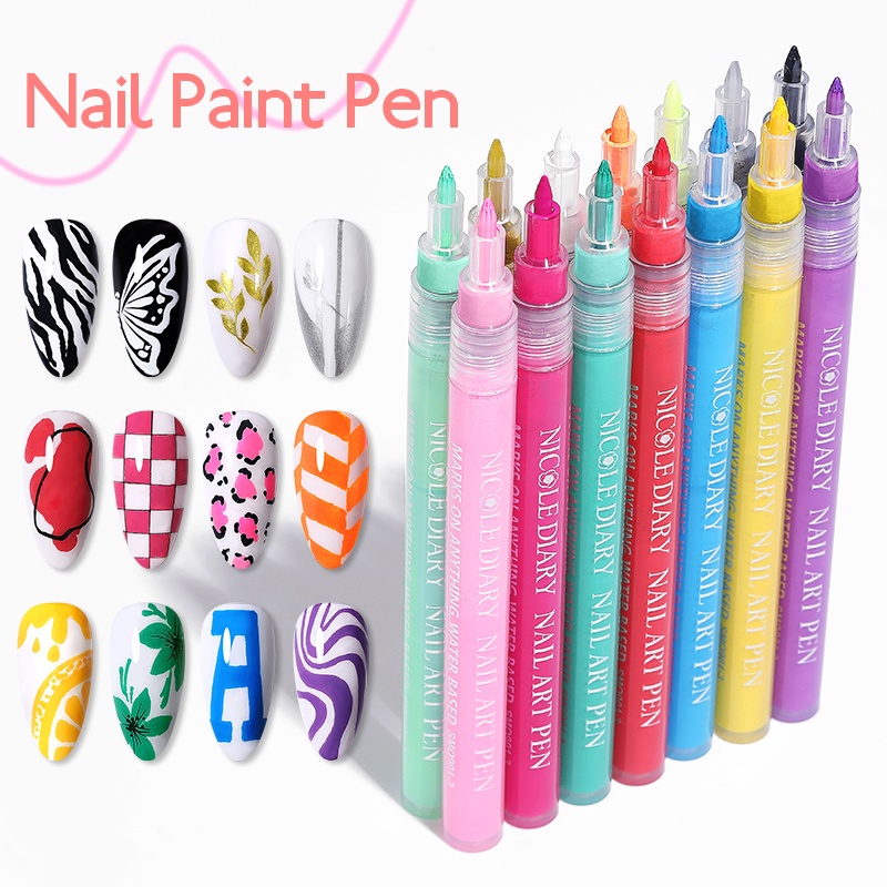 BORN PRETTY Nail Painting Pen Black Gold Silver Painting Gel Graffiti ...