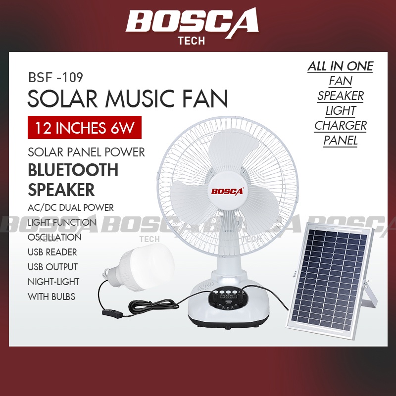 BOSCA Solar music fan 12 inches Desk Fan Table Fan Bluetooth speaker ...