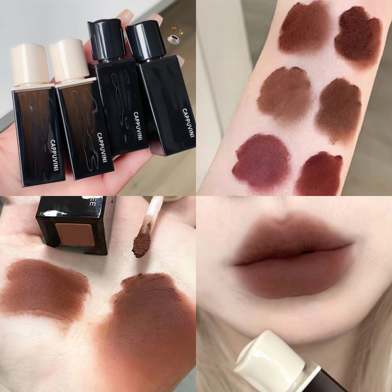 Cappuvini Water Wave Amber Lip Glaze Brown Red Matte Lipstick Mud ...