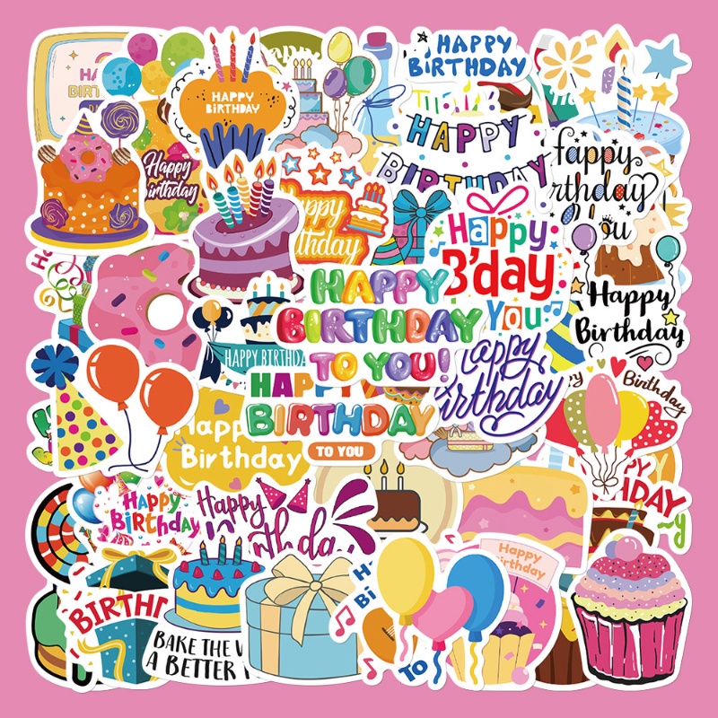 50pcs Happy Birthday Cake Stickers Waterproof Birthday Sticker for ...