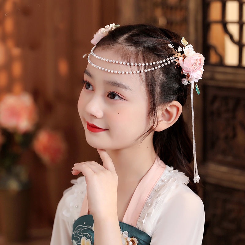 Girls Ancient Style Headdress Hanfu Children Hair Accessories Pearl ...