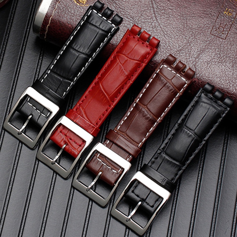Cowhide Watch Strap For Swatch Trigon Notched Crocodile 17/19MM Silver ...
