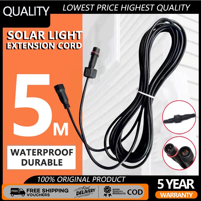 Solar Light Extension Cable 5 Meters Power Cord Solar Powered ...