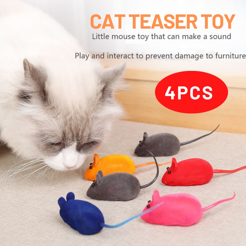 12set 4pcs Pet Cat Toys Cute Faux Mouse Squeak Sound Mini Mice Toy Cat ...