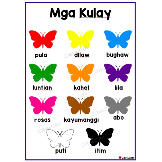 Laminated Wall Chart - English Filipino Tagalog - color, shapes, days ...