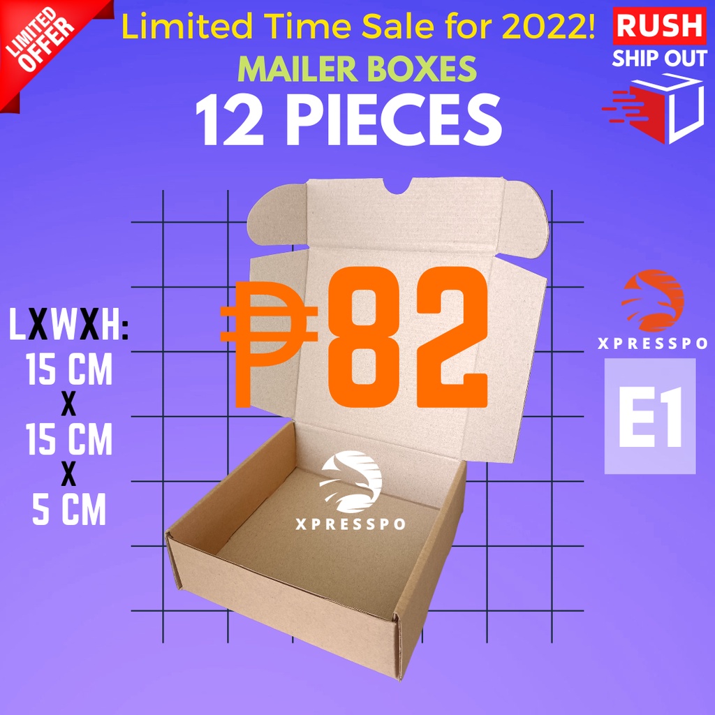 (SALE!) 12pcs E1, Mailer Boxes [15x15x5 cm] | Corrugated Packaging Box RUSHED DROPOFF Carton ...