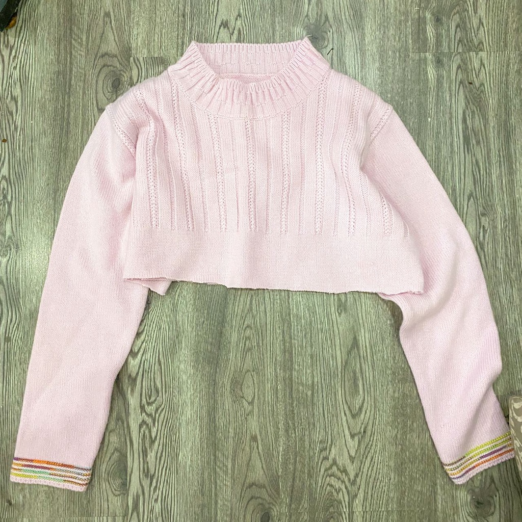 Rainbow Pink Cropped Sweater Harajuku Japanese Japan Vintage Y2K 90s ...