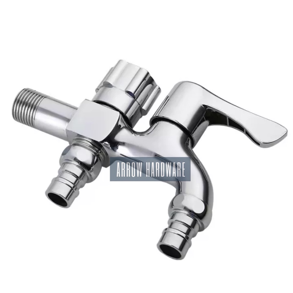 The upper two-way washing machine faucet is divided into two household double-outlet faucets ...