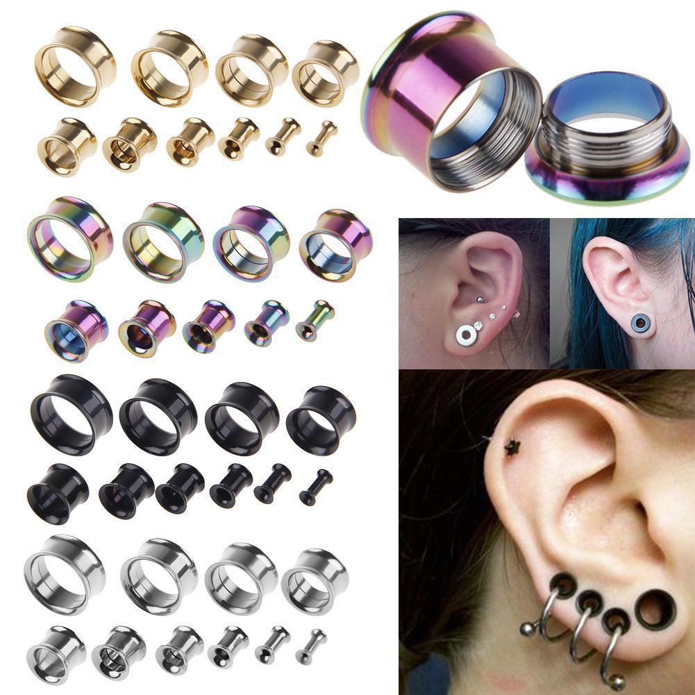 2X Stainless Steel Screw Ear Gauges Flesh Tunnels Plugs Stretchers ...