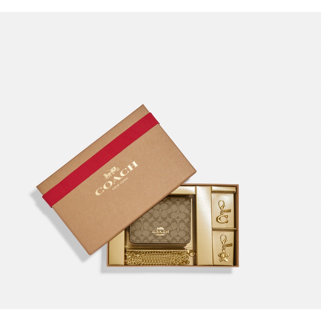 Coach Boxed Mini Wallet On A Chain In Signature Canvas | Shopee Philippines