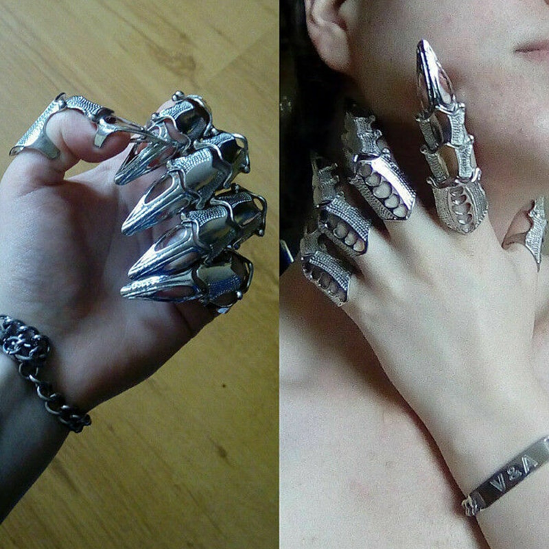 Retro Cool Armor Ring Gothic Skull Joint Knuckle Full Finger Claw Ring ...