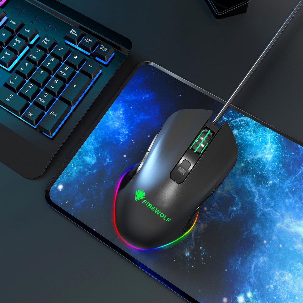 FIREWOLF Black Wired RGB Gaming Mouse 6400DPI Design Gaming Mouse FW-Q7 ...