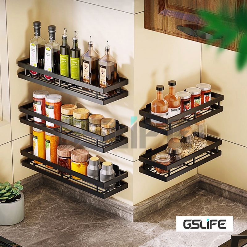 GSlife Punch-Free Wall Mounted Spice Organizer Shelf Rotatable Kitchen ...