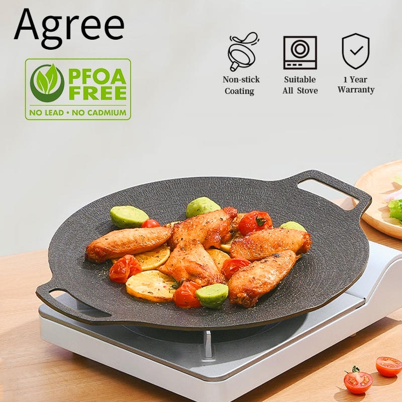 Non Stick Grill Pan Camping Indoor BBQ Roasting Plate Cooking Meat Cast ...