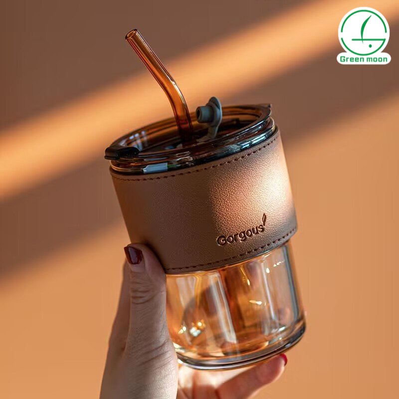 Coffee Mug With Cover Double Wall Glass Cups mugs coffee Silicone Straw ...