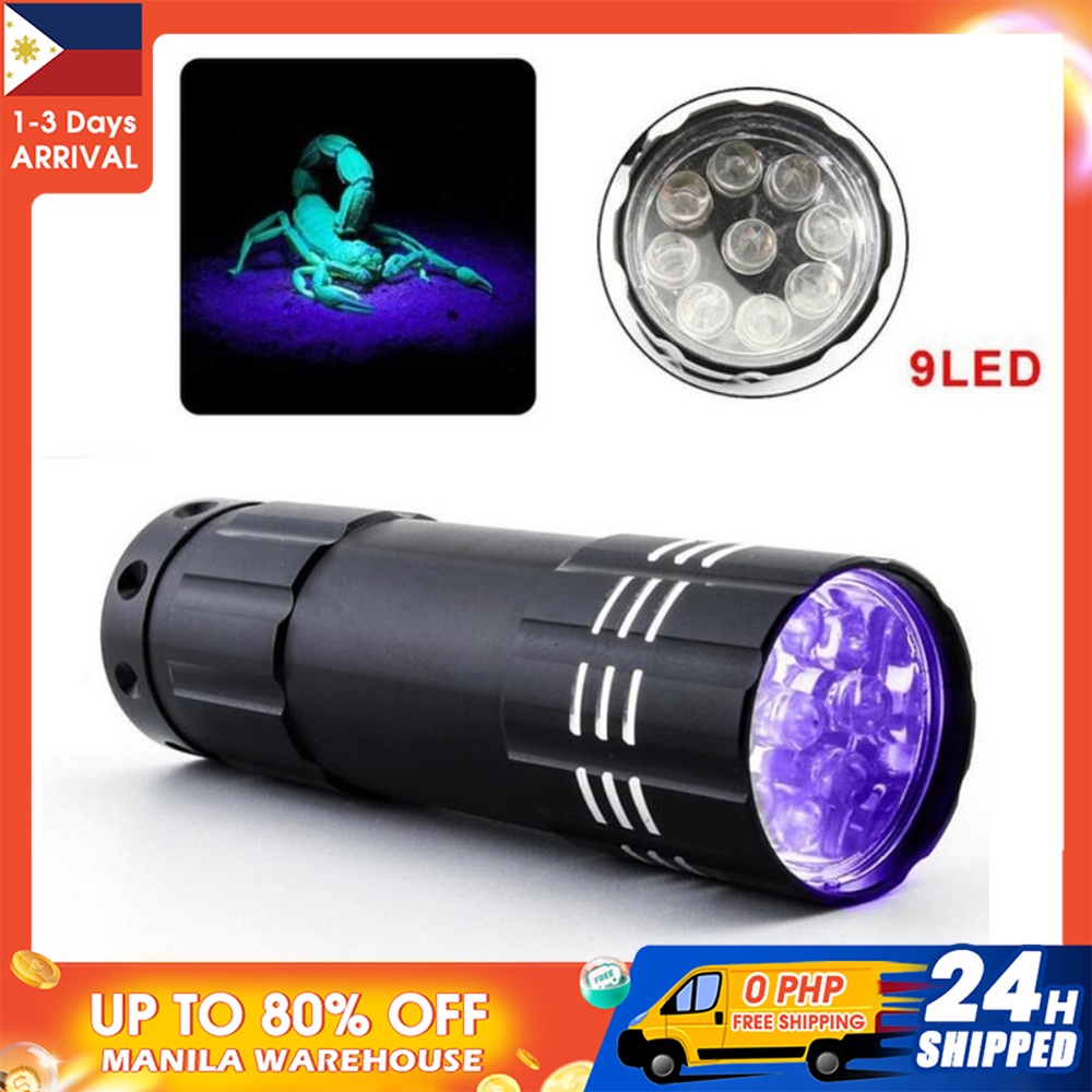 9 LED UV Flashlight Purple Backlight Flash Torch Light Lamp Ultra ...