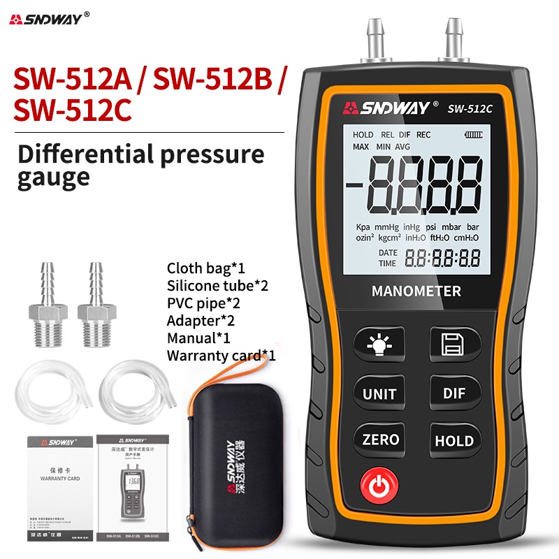 Sndway SW-512C SW-512B SW-512A Differential Gage Hand Digital Display Pressure Meter Tasimeter ...