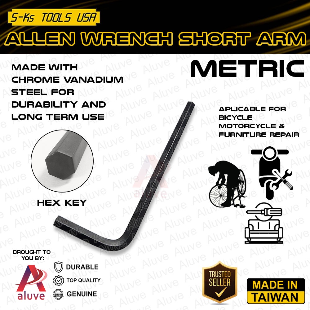 S-Ks Tools USA Allen Wrench Short Arm|1.5mm,2mm,2.5mm,3mm,4mm,5mm,5.5mm ...