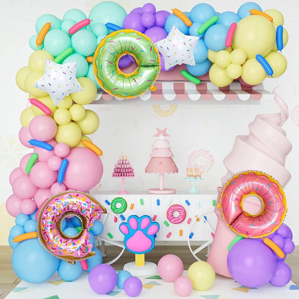107pcs Candy Land Theme Balloon Garland Arch Kit Donut Candy Ice Cream ...