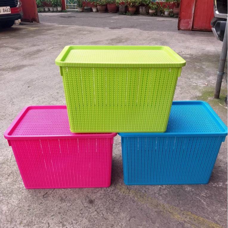 (10PCS) #6205 LARGE RATTAN WOVEN BASKET STORAGE ORGANIZER PLASTIC WITH ...