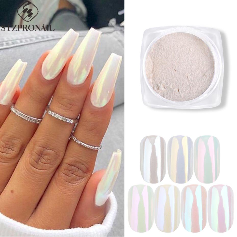 1Box Holo Pearl Shell Powder Nail Glitter Pigment Glimmer Chrome Powder ...