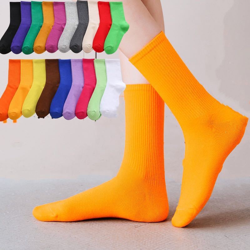 Solid color men's and women's socks Couple candy color sports socks ins ...