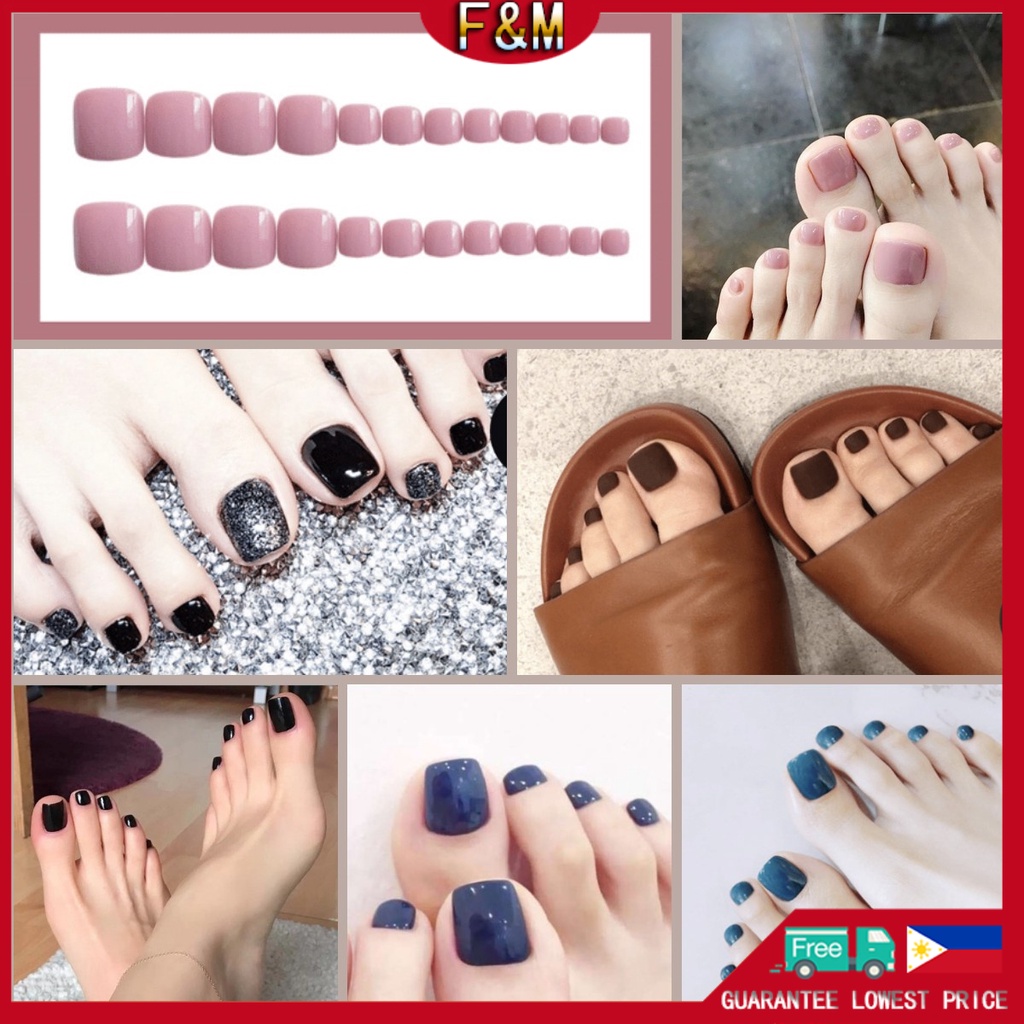 [READY STOCK＆COD] 24 Pcs 3D Toe nails fake nail with glue Foot Full Toe ...