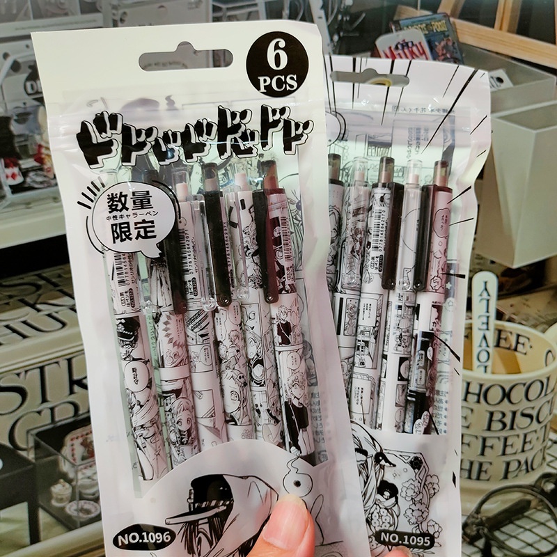 6pcs/set black ballpoint pen Student's neutral pen signature pen ...