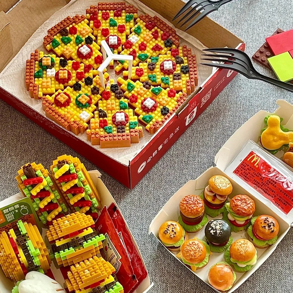 Pizza Building Blocks Cute Hamburg Small Particle Desktop Decoration ...