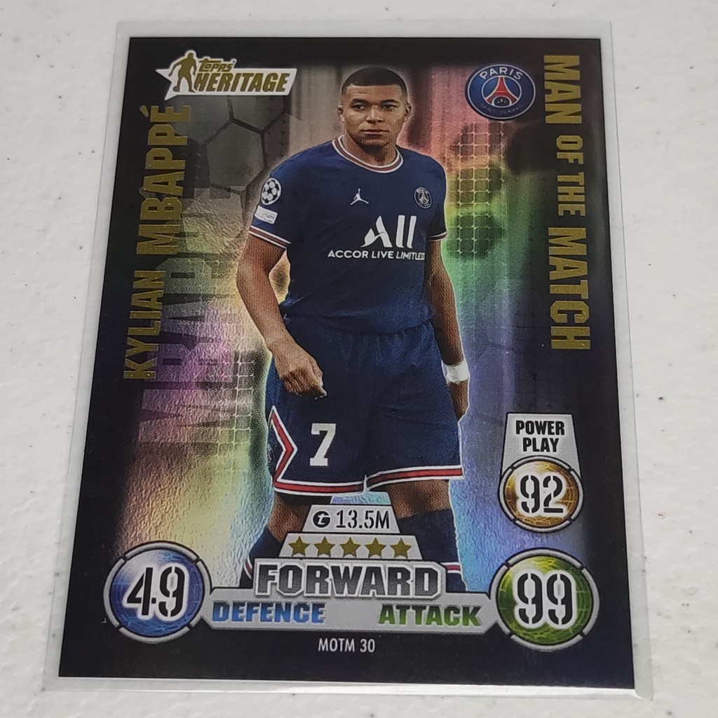 Kylian Mbappe Match Attax Extra 2022 Man of the Match Heritage Holofoil ...
