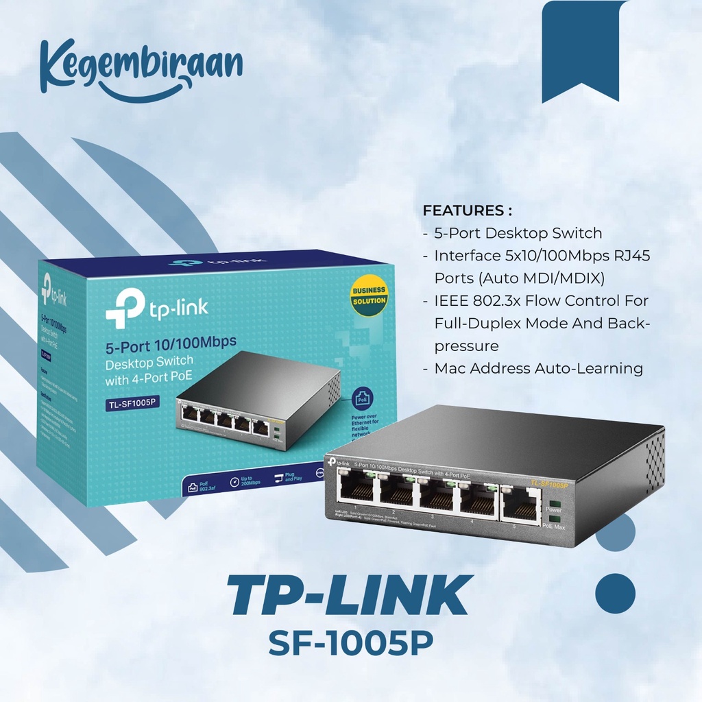 Tp-link TL-SF1005P TPLink 5-Port 10/100Mbps Switch Hub with 4-Port PoE ...
