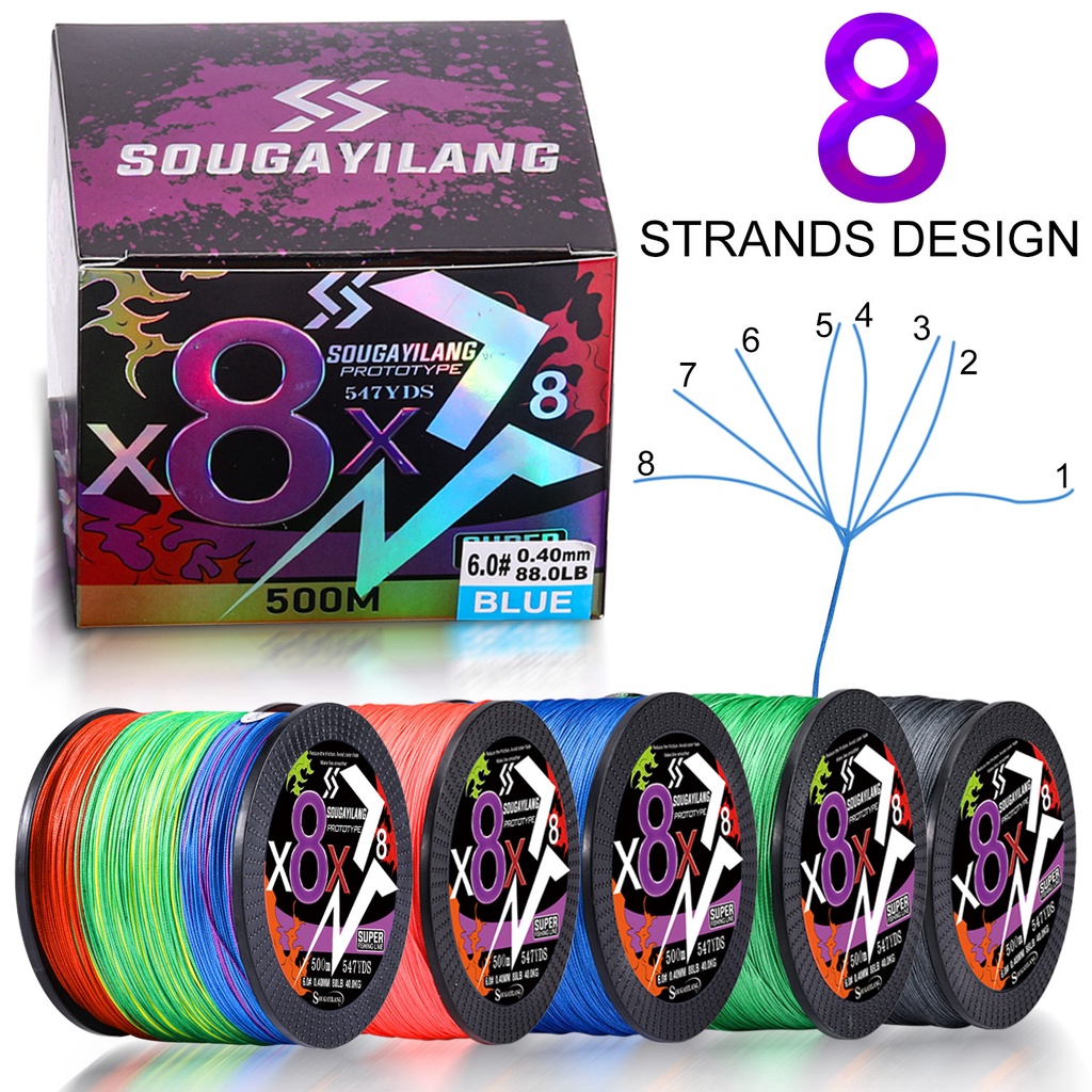 Sougayilang Fishing Line 8 Strands PE Braided Fishing Line Super Strong Tali Pancing PE Line ...