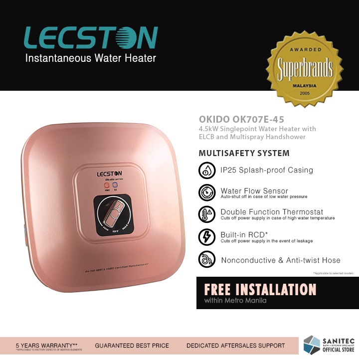 Lecston - Single Point 4.5kw Shower Heater with ELCB by Sanitec ...