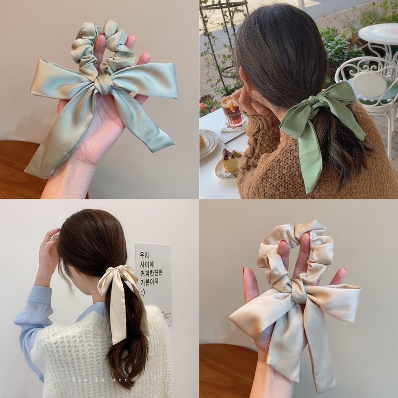Multicolor Long Ribbon Hair Ties Chunky Bow Hair Ties Korean Women's ...
