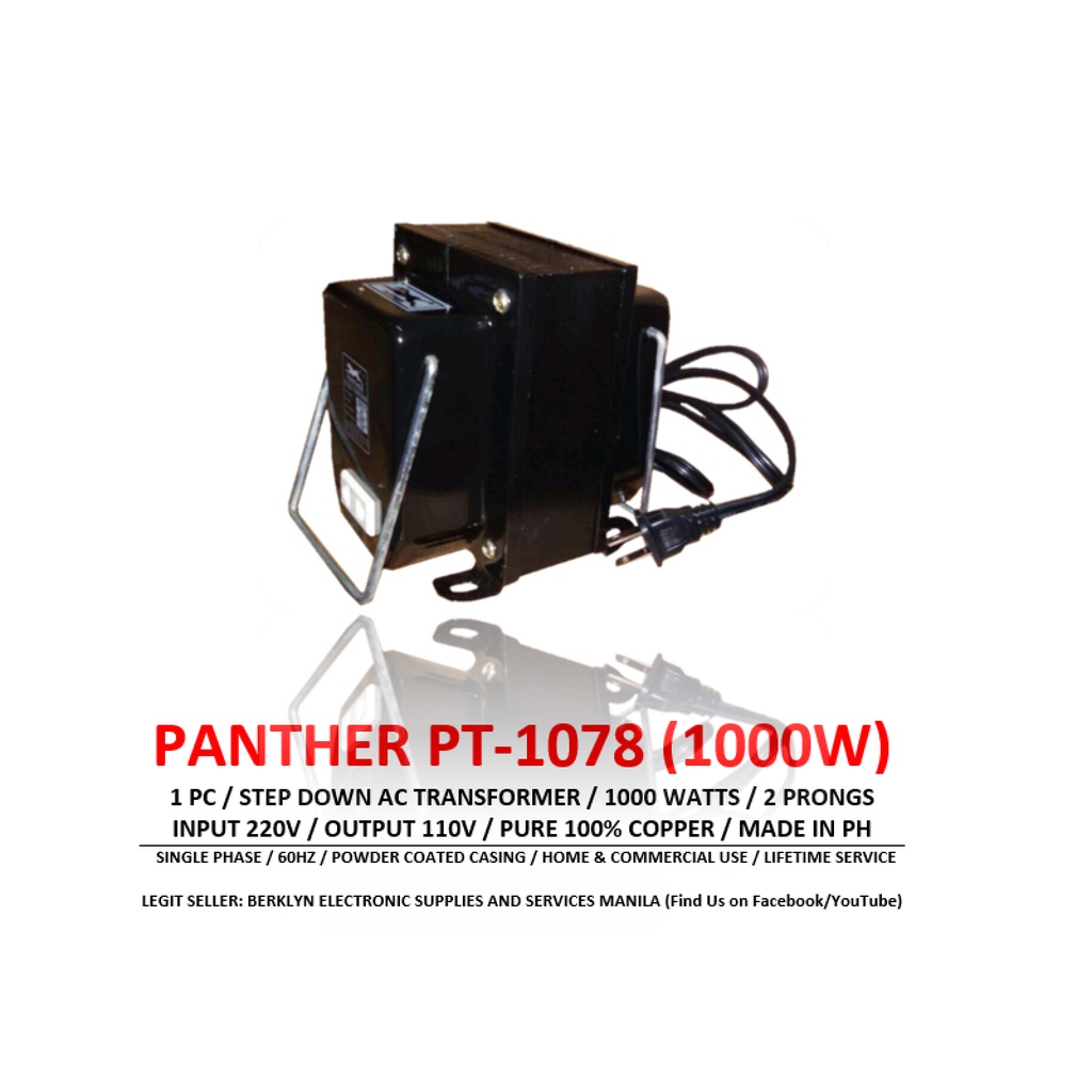 ☁ Panther PT-1078 / Step Down AC Transformer / 1000 Watts / 110V / Single Phase / 99% Copper ...
