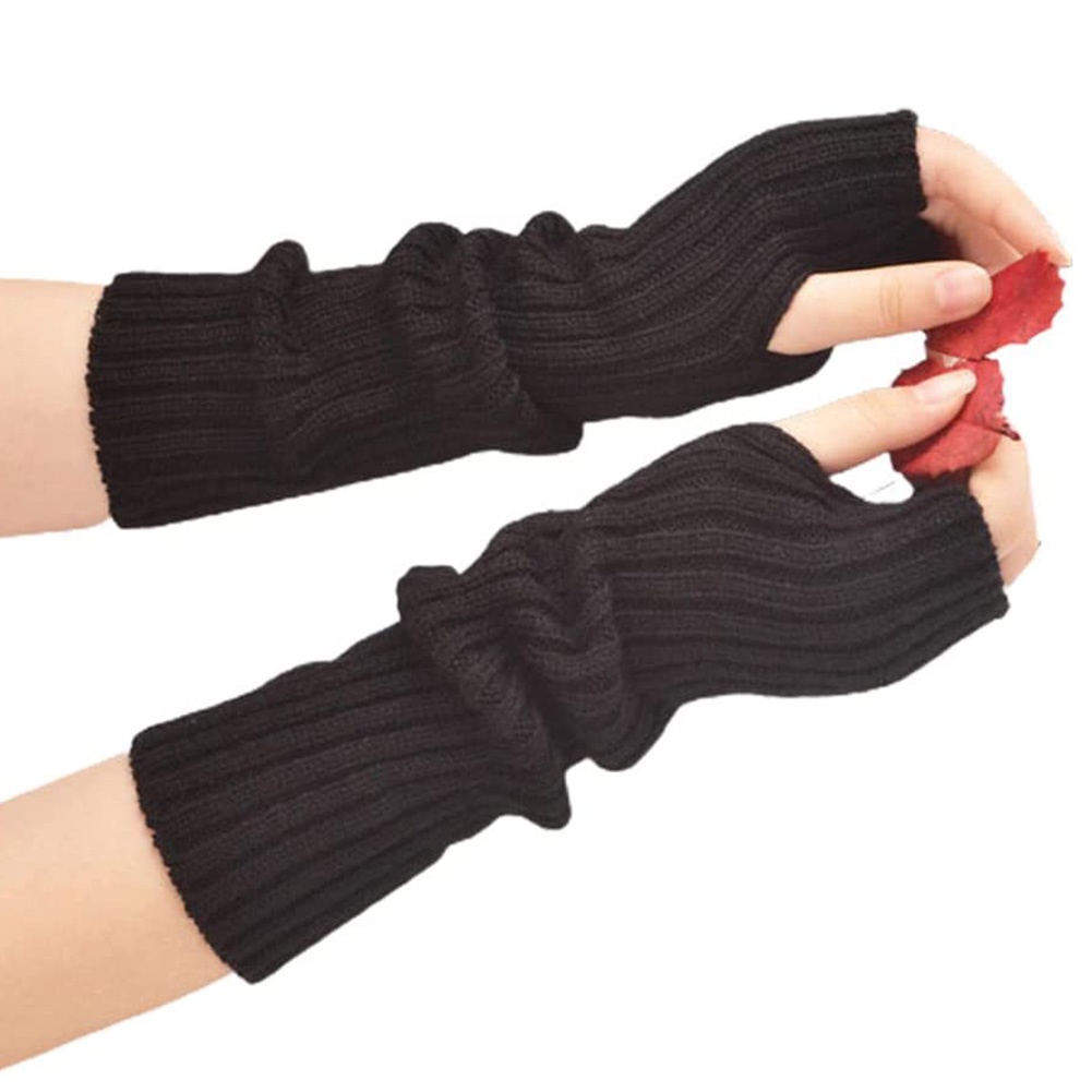 JK Lolita Cosplay Girls Fingerless Gloves Arm Warmers Women Knitted ...