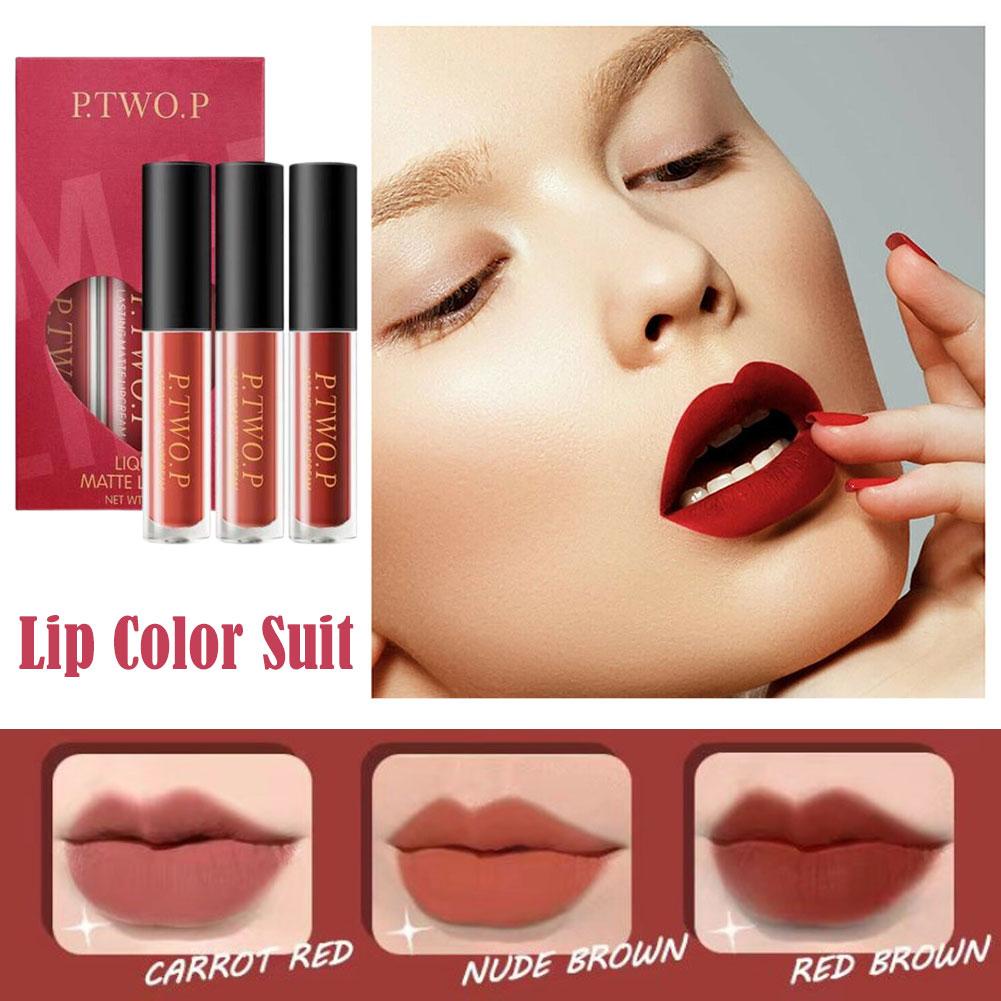 P. TWO. P 3-piece Matte Lipstick Set Long Term Waterproof Lipstick Set ...