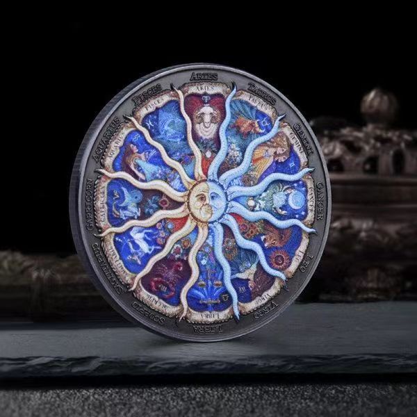 Tarot Twelve Constellation Sun Moon God Lucky Coin Ancient Silver Color ...